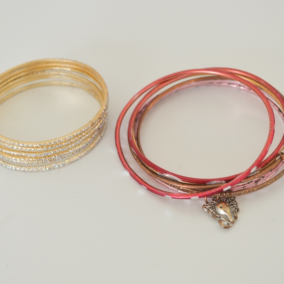Jewelry | Gold Red Silver And Pink Bangle Set | Poshmark